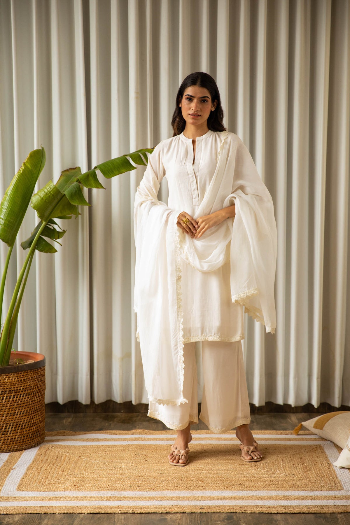 Ivory Muslin Tunic Set (Set of Three) | Kapraaha