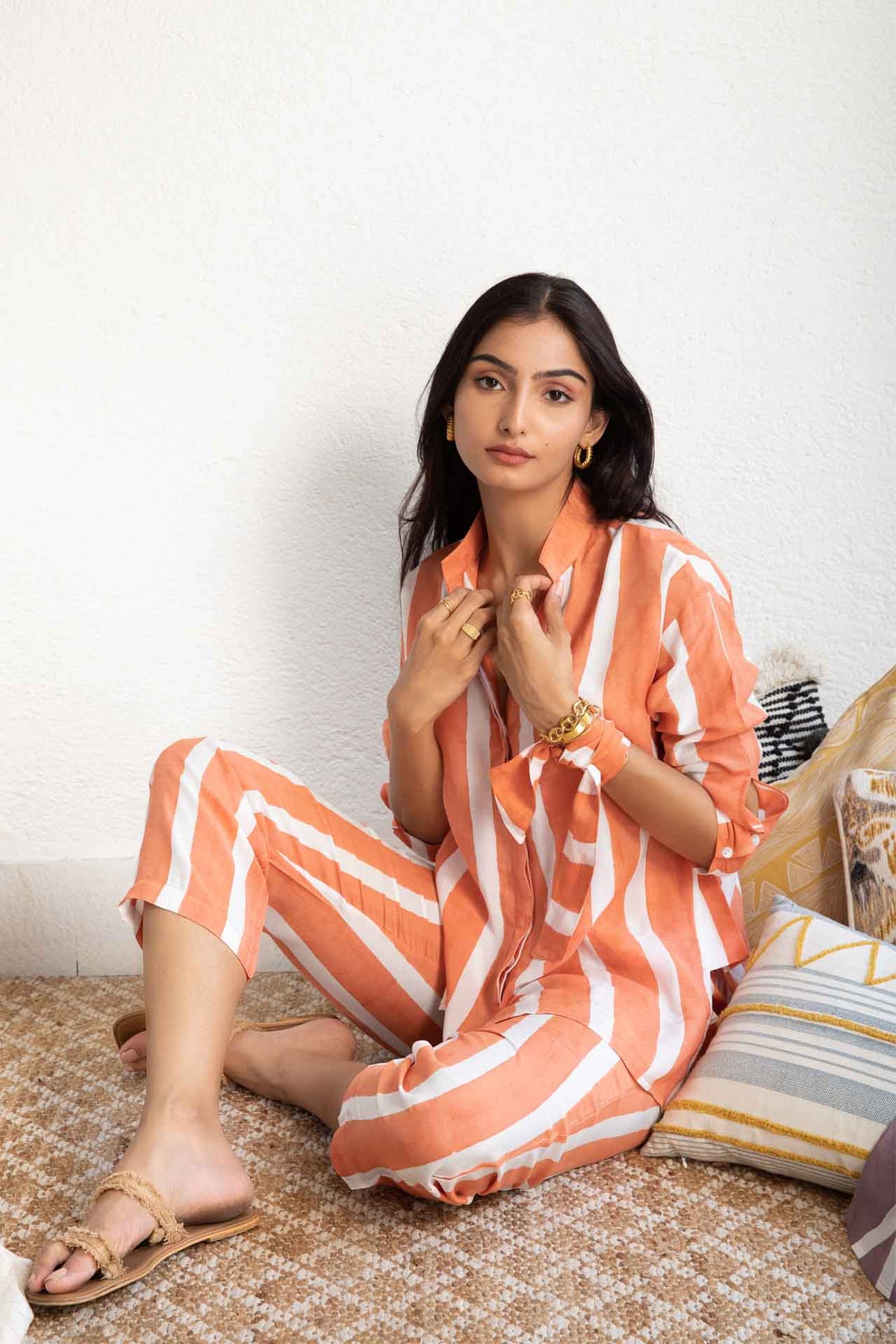 Orange Striped Muslin (Shirt only) | Kapraaha