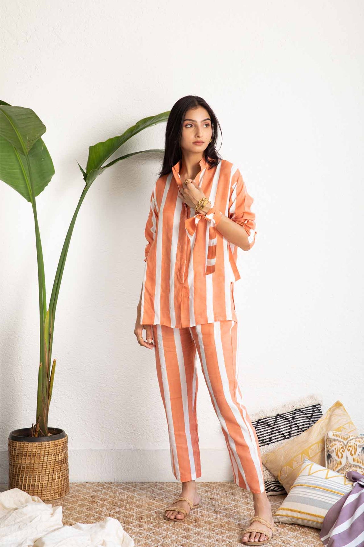 Orange Striped Muslin (Shirt only) | Kapraaha